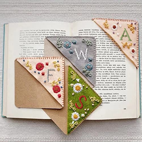 Lifemaison Personalized Hand Embroidered Corner Bookmark,Felt Triangle Page Stitched Corner Handmade Bookmark,Unique Cute Flower Letter Embroidery Bookmarks Accessories for Book Lovers