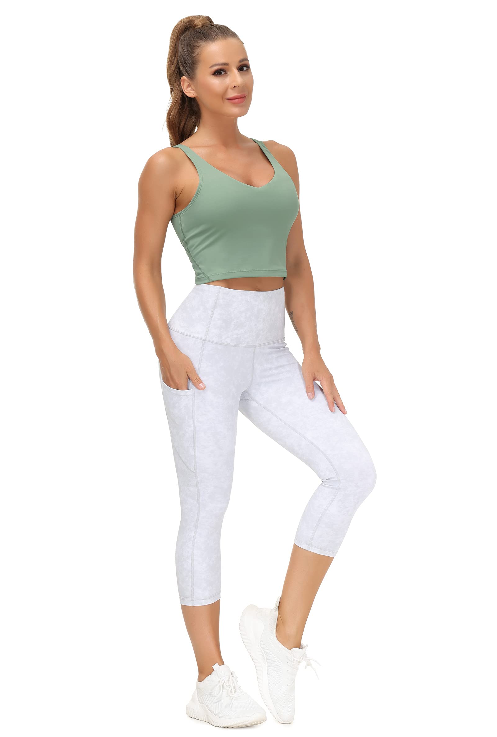 Women’s Longline Sports Bra Wirefree Padded Medium Support Yoga Bras Gym Running Workout Tank Tops (Jasmine Green, Medium, m)