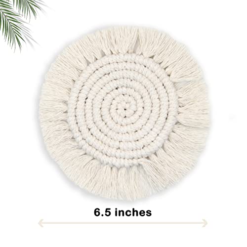 Coasters for Drinks Absorbent, Boho Coasters for Wooden Table, Farmhouse Drink Coaster Set for Kinds of Mugs and Cups, Cute Macrame Coasters for Housewarming Gift, 2PCS Round, Beige