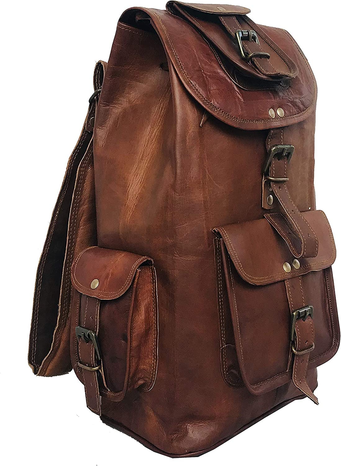 HLC 20" Genuine Leather Retro Rucksack Backpack College Bag,School Picnic Bag Travel