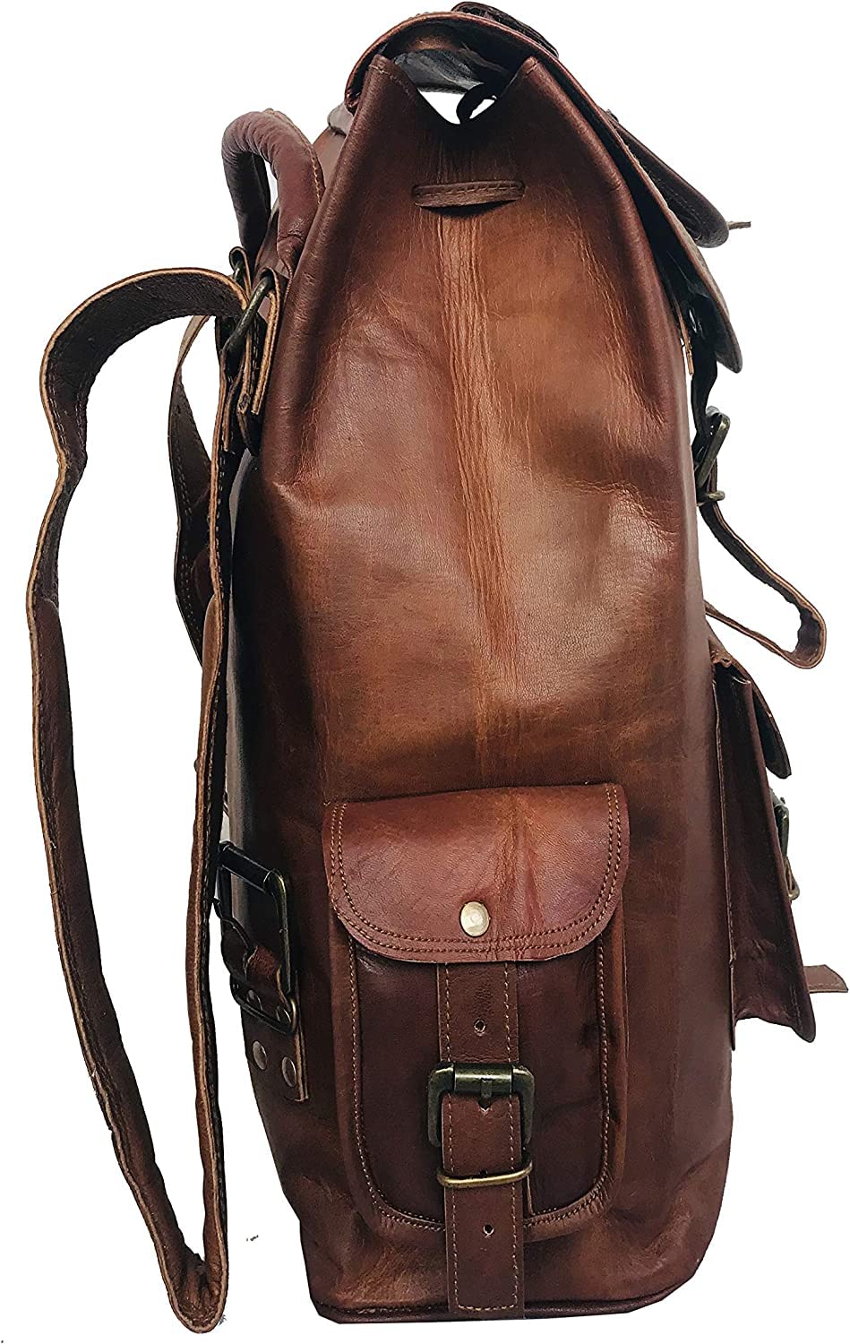 HLC 20" Genuine Leather Retro Rucksack Backpack College Bag,School Picnic Bag Travel