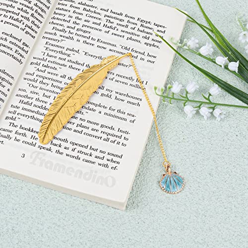 Framendino, 4 Pack Metal Feather Bookmarks Gold Retro Book Page Chain Pendant Bookmark Gifts for Reader, Book Lovers, Students, Teachers, Friends