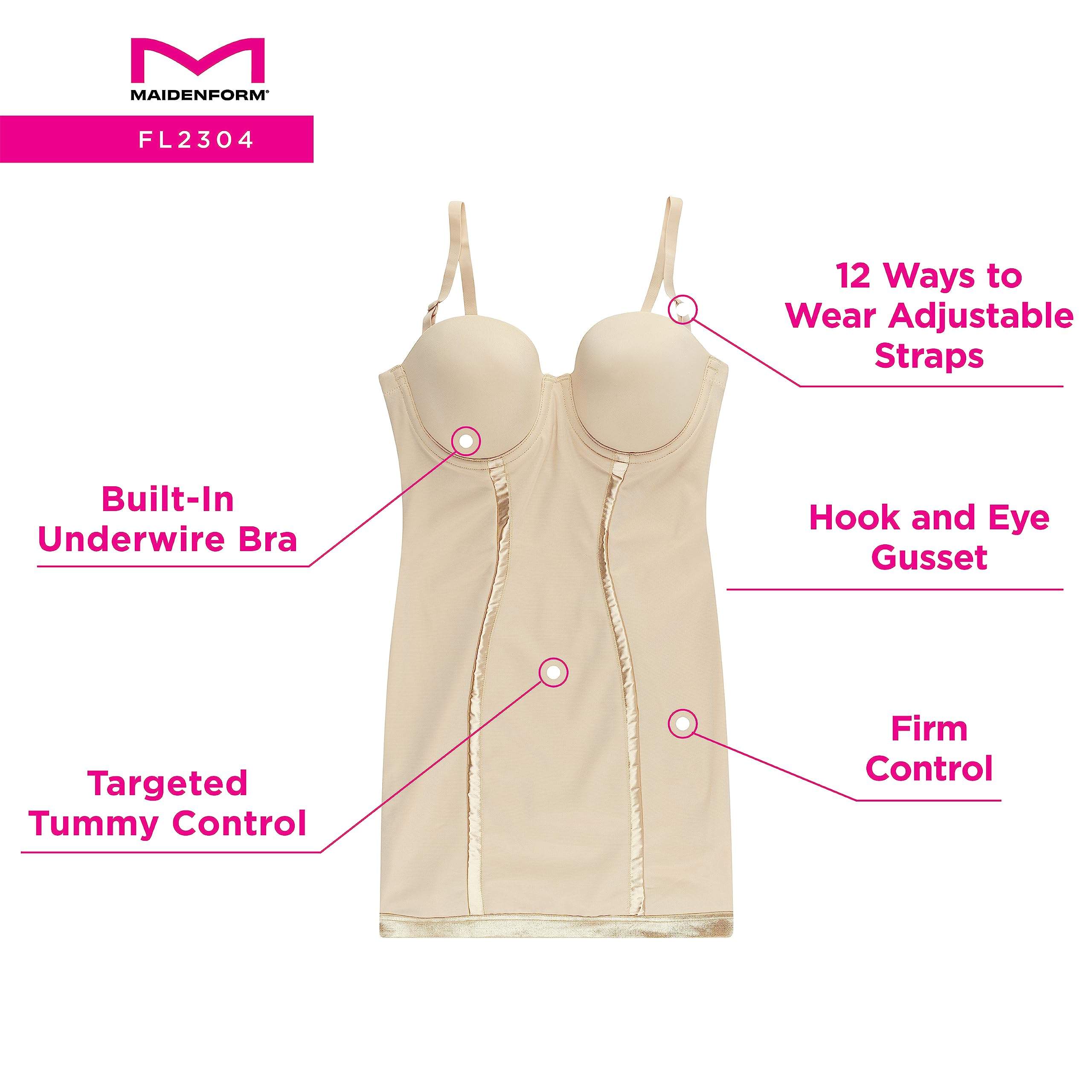 Maidenform womens Convertible With Built-in Bra & Anti-static Fl2304 shapewear full slips, Black, 34C US