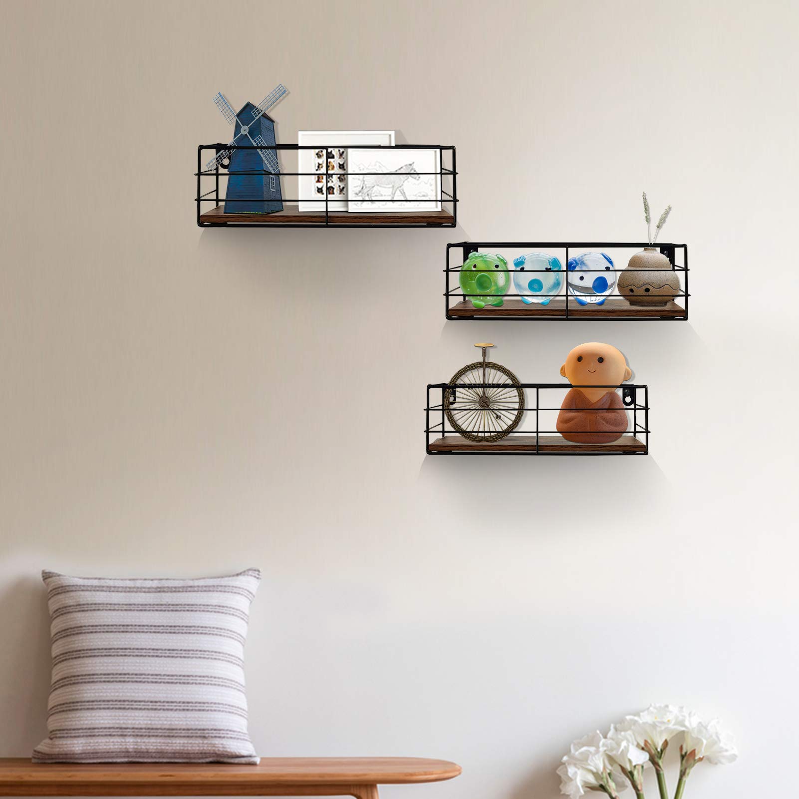 CRUGLA Floating Shelves Wall Mounted Set of 3, Hanging Storage Shelf for Bathroom, Living Room, Bedroom, Kitchen Home Decor