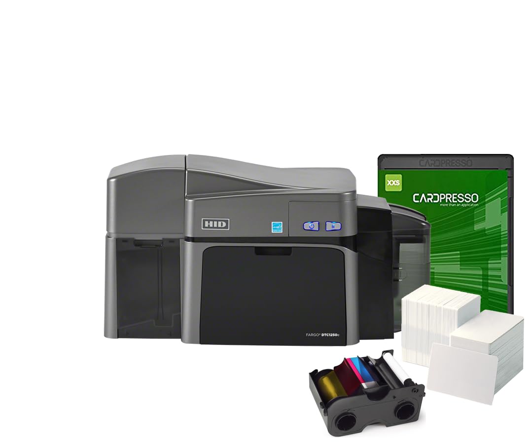 ID Card Maker - Fargo DTC1250e Dual-Side ID Card Printer + Supplies