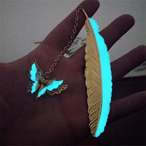 CH Book Luminous Bookmark Metal Bookmark Feather ButterflyBookmark,Golden Butterfly