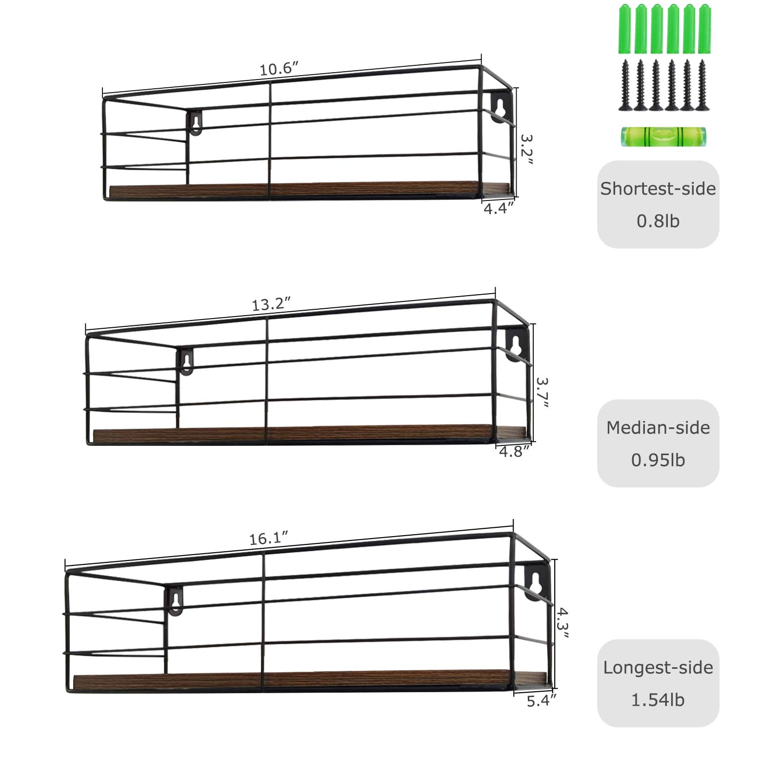 CRUGLA Floating Shelves Wall Mounted Set of 3, Hanging Storage Shelf for Bathroom, Living Room, Bedroom, Kitchen Home Decor