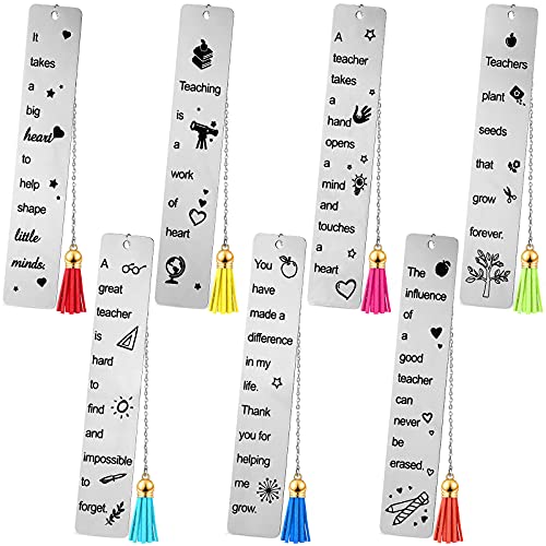 7 Pcs Teacher Appreciation Gifts from Students Metal Bookmark Book Page Marker with Pendant for Back to School Tutors Birthday Xmas Graduation Presents for Book Lover Reading Supplies (Silver)