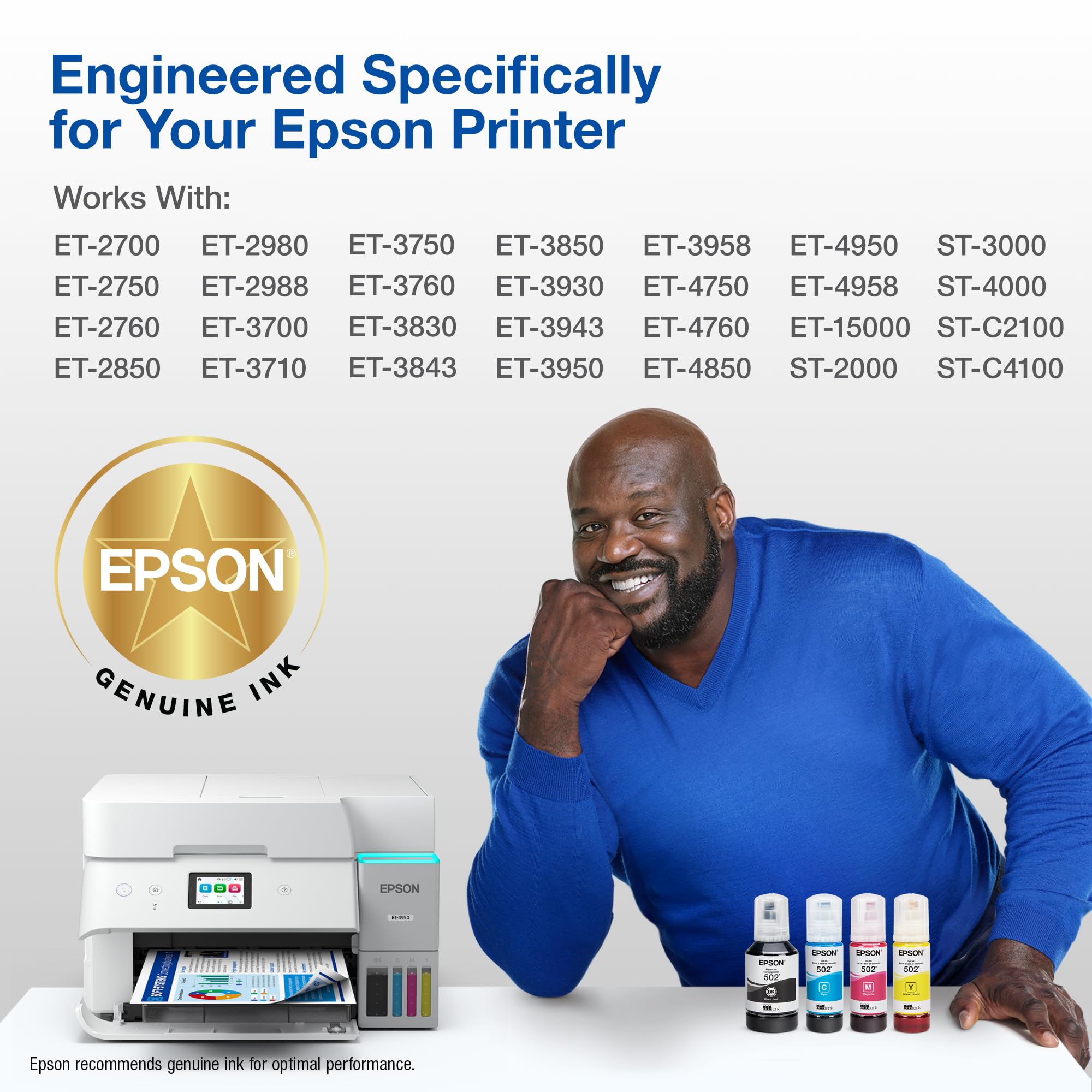 EPSON T502 EcoTank Ink Ultra-high Capacity Bottle Color Combo Pack (T502520-S) for select Epson EcoTank Printers