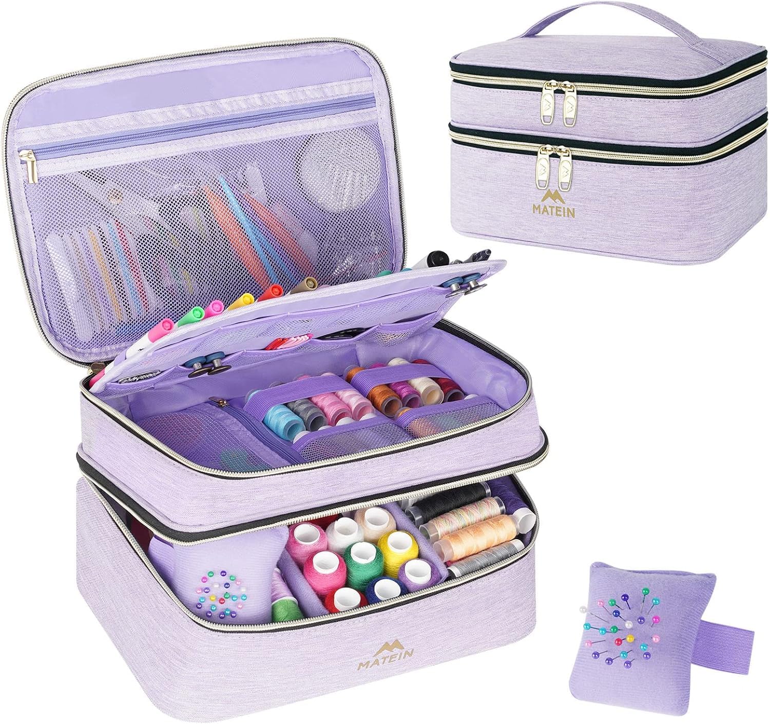 Sewing Supplies Organizer, Double-Layer Sewing Box Organizer Accessories Storage Bag, Large Sewing Basket Water Resistant Travel Women Sewing Gifts for Kit, Scissors, Thread, Pins, Needles, Clips