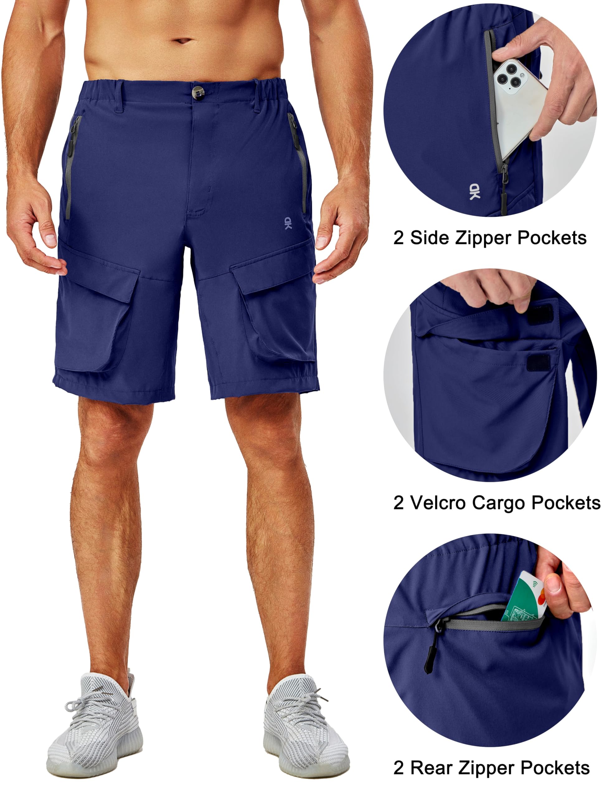 Little Donkey Andy Men's Stretch Quick Dry Cargo Shorts for Hiking, Camping, Travel Navy Size L