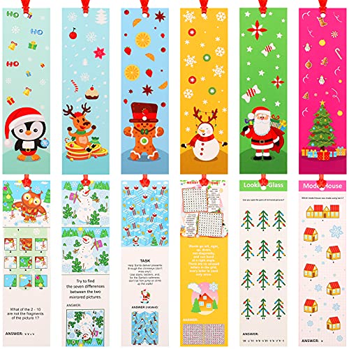 72 PCS Christmas Holiday Bookmarks Christmas Bookmarks Bookmarks for Students Xmas Bookmarks with Santa Snowman Reindeer Christmas Tree Design Christmas Bookmarks for Kids