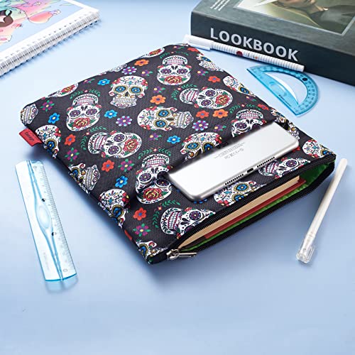 Sugar Skull Book Sleeve, Dia De Los Muertos Skull Gifts Day of The Dead Book Covers for Paperbacks, Book Sleeves with Zipper Protector 11 X 8.5 Inch