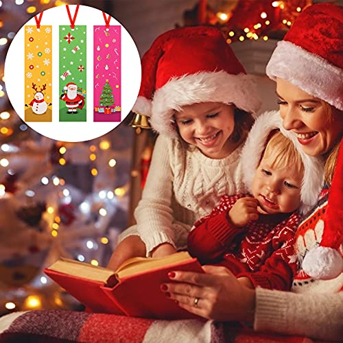 72 PCS Christmas Holiday Bookmarks Christmas Bookmarks Bookmarks for Students Xmas Bookmarks with Santa Snowman Reindeer Christmas Tree Design Christmas Bookmarks for Kids