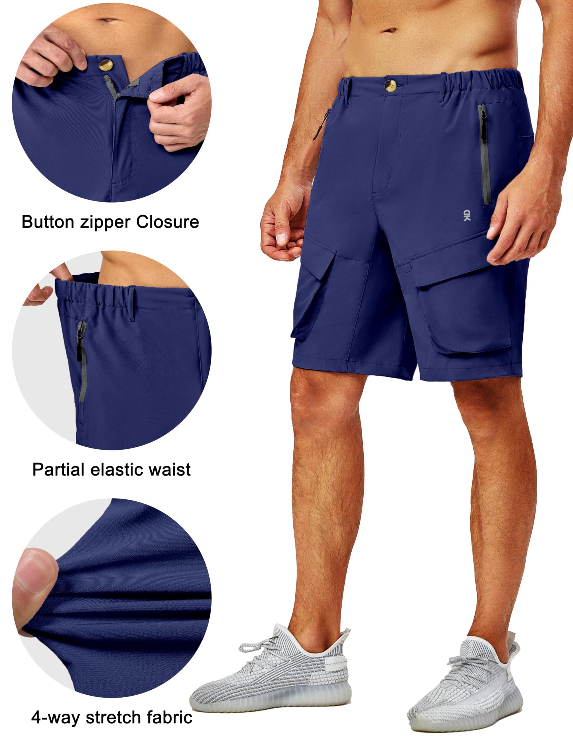 Little Donkey Andy Men's Stretch Quick Dry Cargo Shorts for Hiking, Camping, Travel Navy Size L