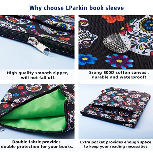 Sugar Skull Book Sleeve, Dia De Los Muertos Skull Gifts Day of The Dead Book Covers for Paperbacks, Book Sleeves with Zipper Protector 11 X 8.5 Inch