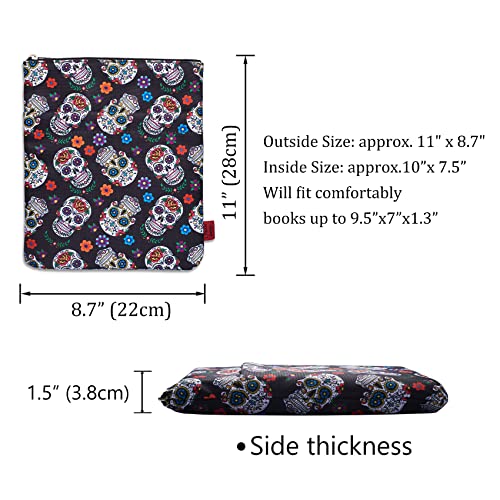 Sugar Skull Book Sleeve, Dia De Los Muertos Skull Gifts Day of The Dead Book Covers for Paperbacks, Book Sleeves with Zipper Protector 11 X 8.5 Inch