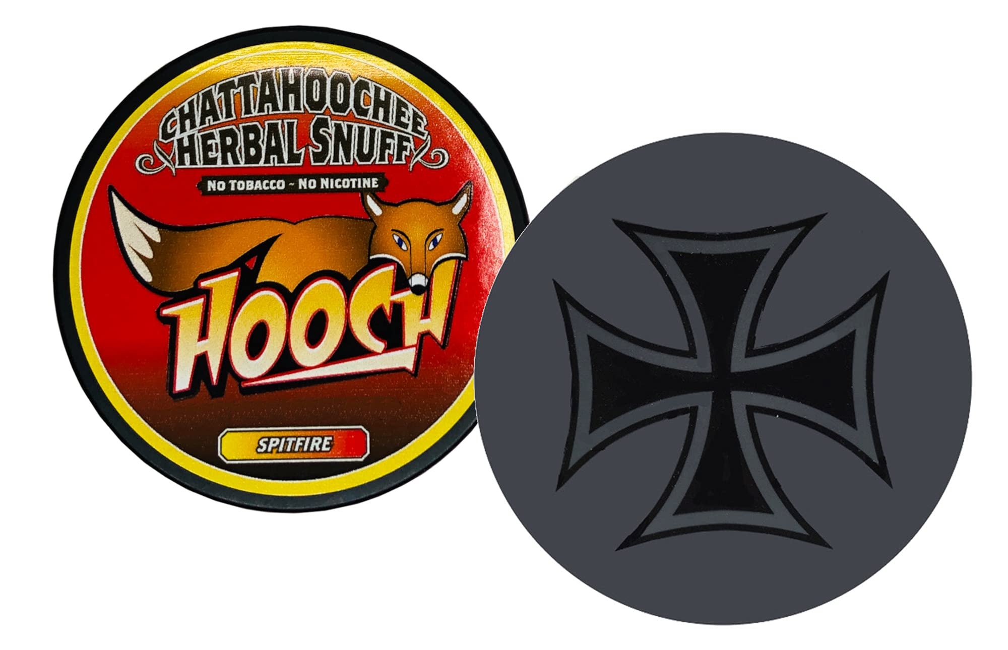 Hooch Herbal Snuff Spitfire Pouch Packs - 1 Can - Includes DC Crafts Nation Skin Can Cover - Iron Cross