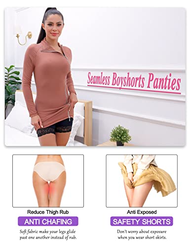 RILIAM 2 Pack Women Lace Slip Shorts for Under Dresses Smooth Seamless Anti-Chafing Underwear Spanks Thigh Slimmer(Black+Nude,X-Large)