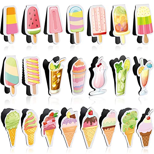 24 Pcs Magnetic Bookmarks Cute Bookmarks for Kids Summer Bookmarks Ice Cream and Cold Drink Theme Double Magnet Page Markers Bookmarks for Women Girls Students Teacher End of Year Student Gifts