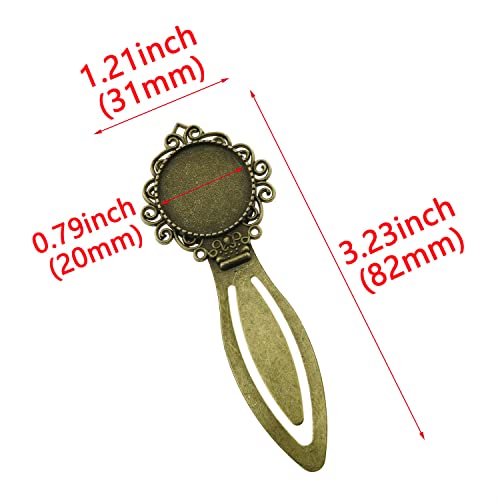 HJGarden 5PCS Retro Round Cabochons Bookmarker Blank Bases Trays Bookmark Pendant Trays Round Metal Gem Bookmark Cabochon for DIY Jewelry Making and Book Marker Making, Bronze