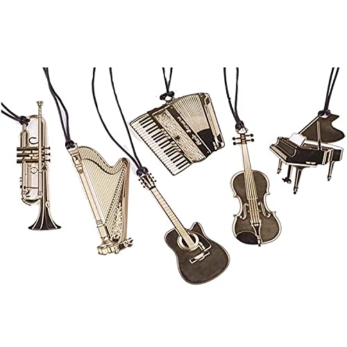 6 Pcs Musical Instrument Bookmark Metal Plated Creative Bookmark Literary Music Bookmark with Lanyard for Opening Ceremony Birthday Celebration Gift