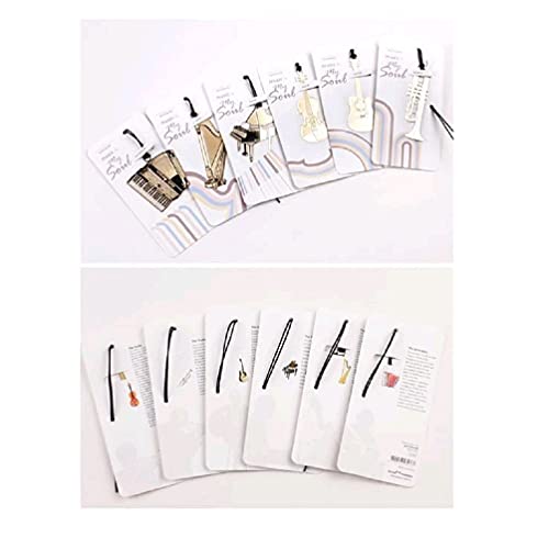 6 Pcs Musical Instrument Bookmark Metal Plated Creative Bookmark Literary Music Bookmark with Lanyard for Opening Ceremony Birthday Celebration Gift