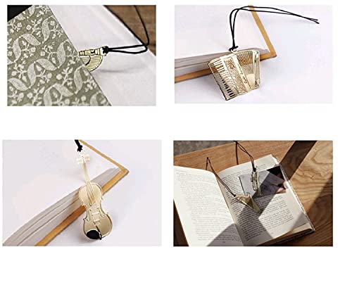 6 Pcs Musical Instrument Bookmark Metal Plated Creative Bookmark Literary Music Bookmark with Lanyard for Opening Ceremony Birthday Celebration Gift