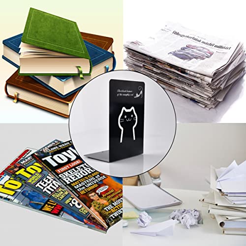 KelBay Office Heavy Duty Bookends Decorative, Cat Design Metal Sturdy Book Ends Stopper with Anti Slip Rubber Base Hold Support Black k-02 bookend