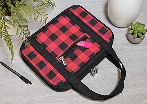 Buffalo Plaid Red and Black Large Print Canvas Fabric Bible Cover with Handle