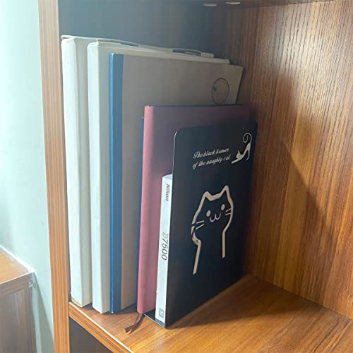 KelBay Office Heavy Duty Bookends Decorative, Cat Design Metal Sturdy Book Ends Stopper with Anti Slip Rubber Base Hold Support Black k-02 bookend