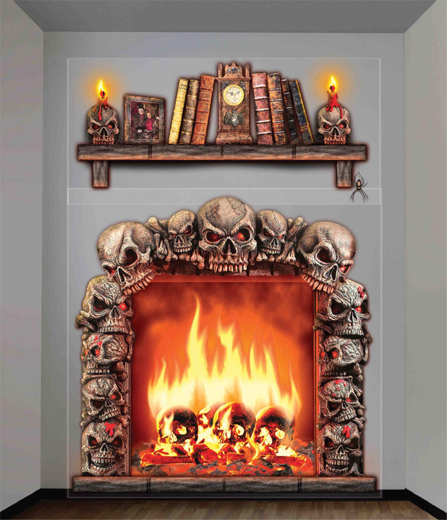 Gothic 4x5 FIREPLACE SKULLS WALL DECORATION Halloween Haunted House Scene Setter