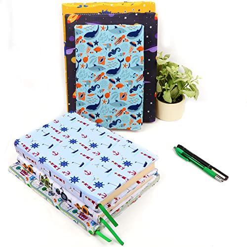 Pink Carousel Fabric Book Covers with Ribbon Bookmarks. Stretchable, Washable, Reusable Book Protectors for Medium to Large Hard Cover Schoolbooks and Textbooks. Fit Books 6" X 9" - 9” X 11."