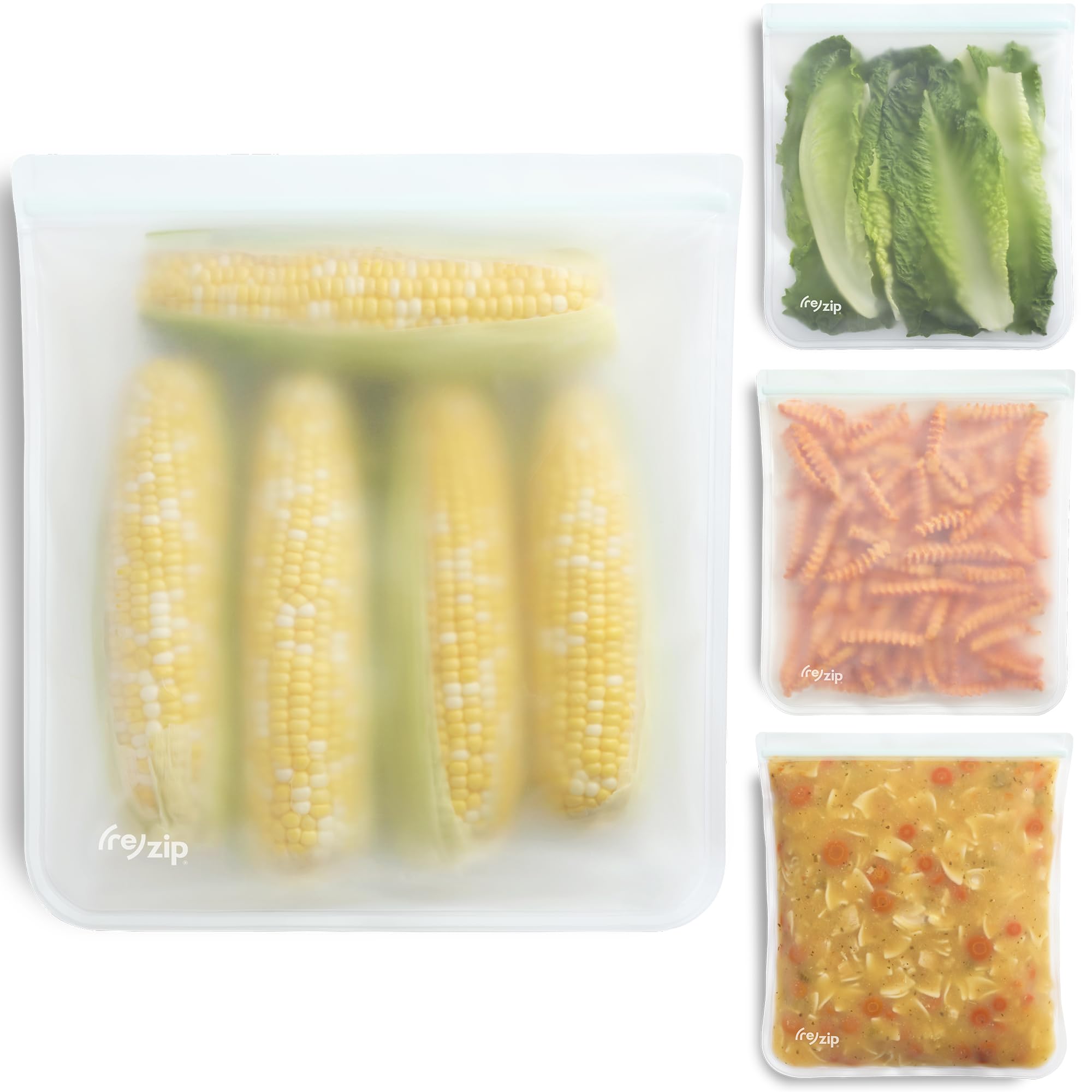 rezip Gallon Freezer Safe Reusable BPA-Free Food Grade Storage Bag 4-Pack, Leakproof, Dishwasher Safe, Travel Friendly, (4) Gallon 16-Cup/128-Ounce