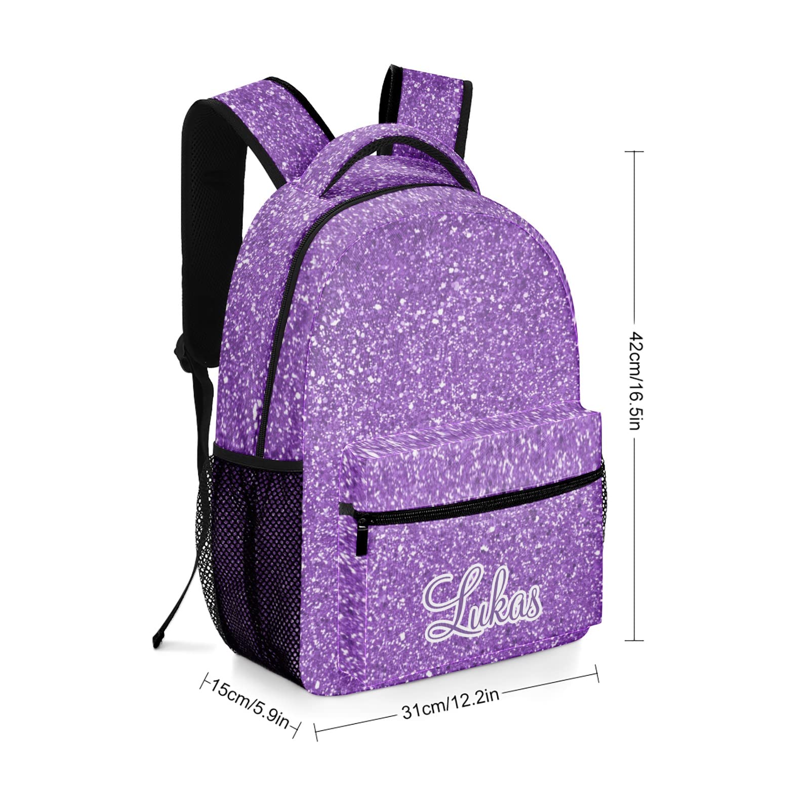 SunFancy, Purple Glitter Personalized School Backpack for Kid-Boy /Girl Primary Daypack Travel Bookbag, K10255, 12.2In(L)x5.9In(W)x16.5In(H)