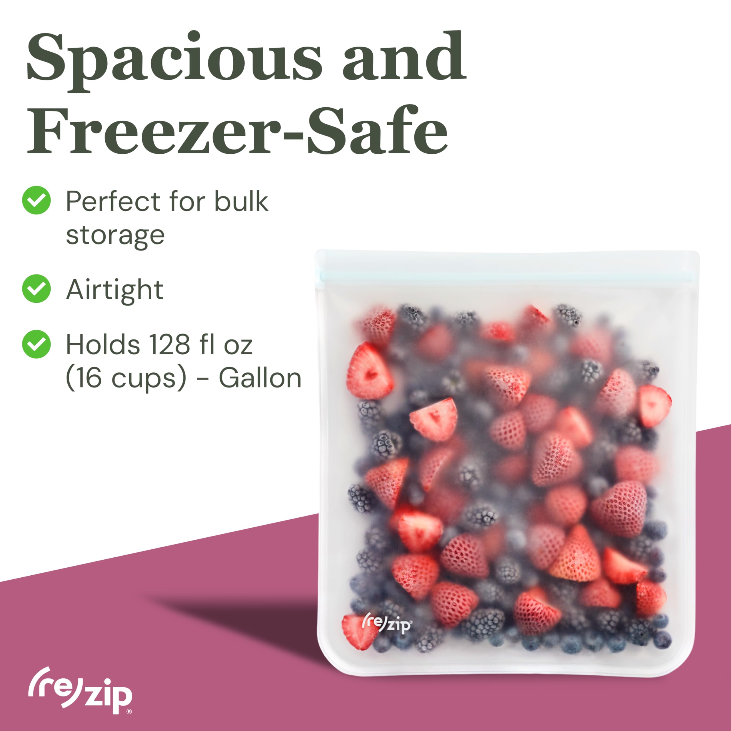 rezip Gallon Freezer Safe Reusable BPA-Free Food Grade Storage Bag 4-Pack, Leakproof, Dishwasher Safe, Travel Friendly, (4) Gallon 16-Cup/128-Ounce