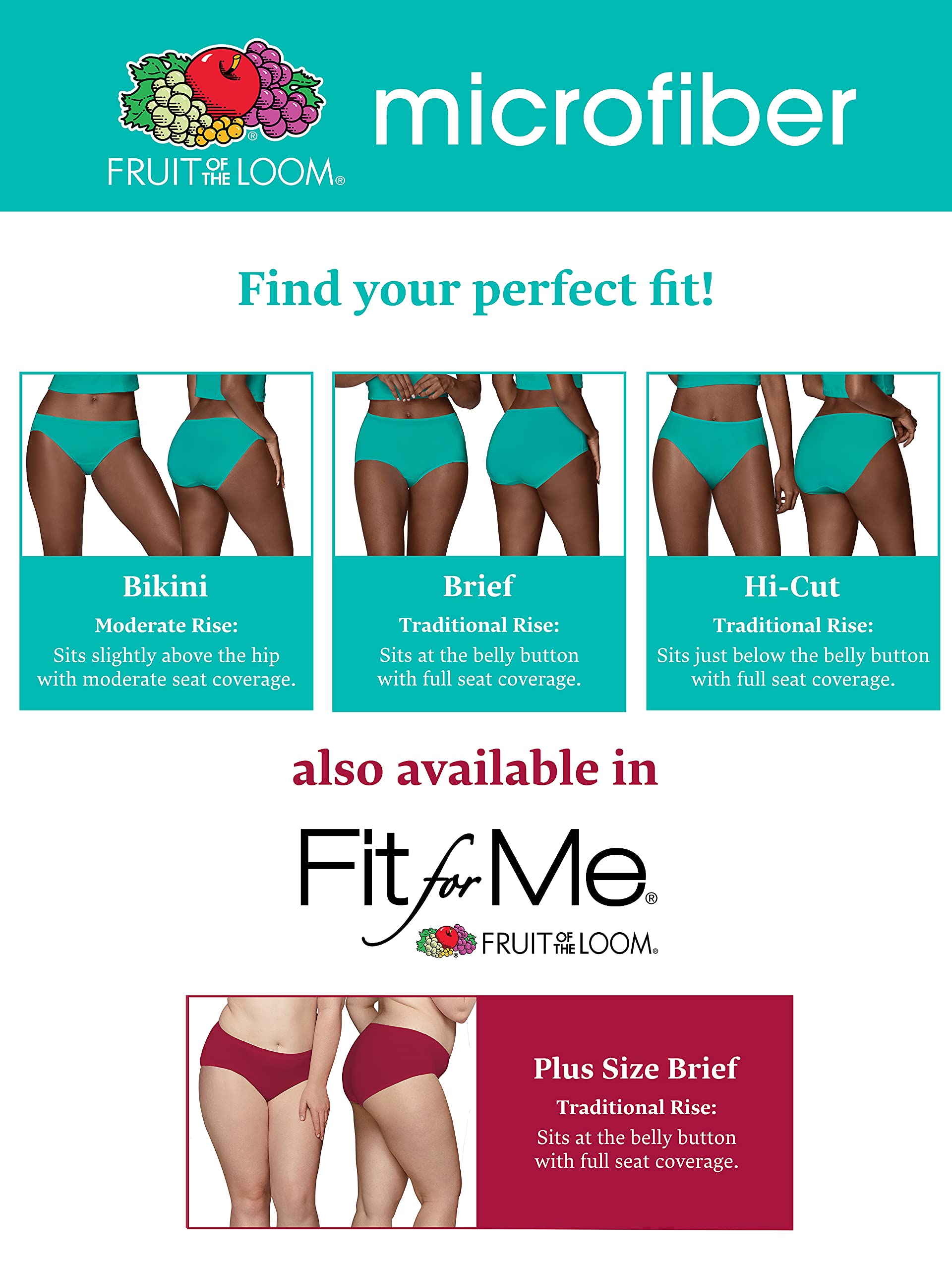 Fruit of the Loom Women's Lightweight Microfiber Underwear, Smooth Under Clothes, Available, Plus Size Hi Cut-10 Pack-Black/White/Purple, 11