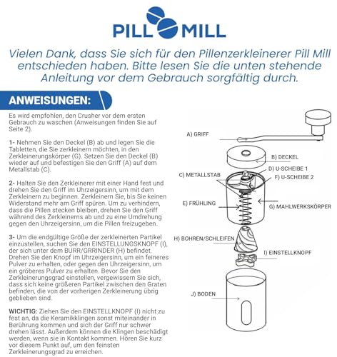 Pill Mill Pill Crusher - Crushes Multiple Tablets to a Fine Powder - Metal Pill Grinder - Tablet Pulverizer Suitable for Travel - Great Feeding Tube use and Pets