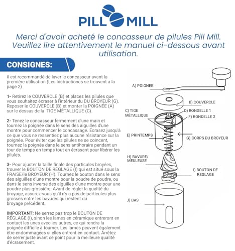 Pill Mill Pill Crusher - Crushes Multiple Tablets to a Fine Powder - Metal Pill Grinder - Tablet Pulverizer Suitable for Travel - Great Feeding Tube use and Pets