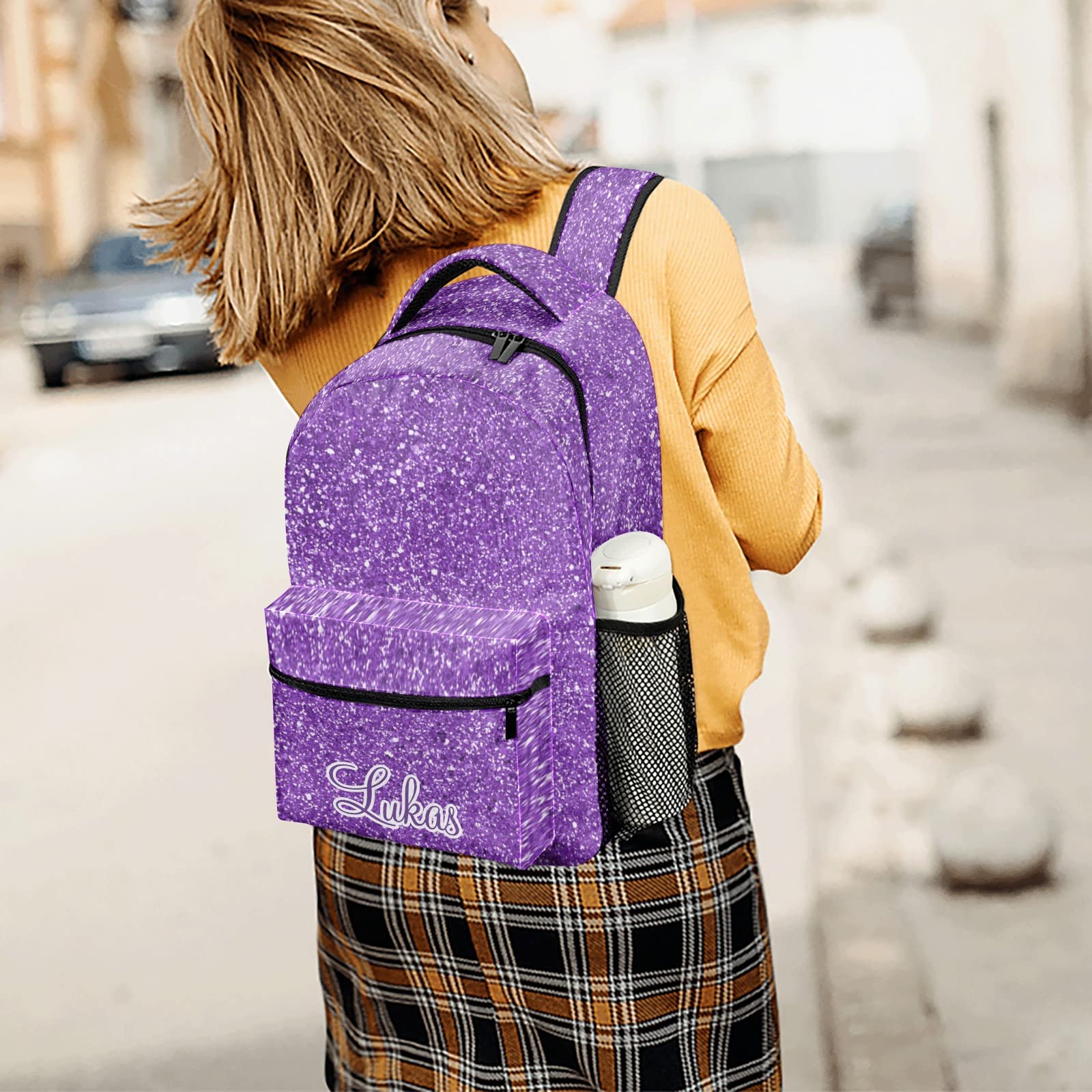 SunFancy, Purple Glitter Personalized School Backpack for Kid-Boy /Girl Primary Daypack Travel Bookbag, K10255, 12.2In(L)x5.9In(W)x16.5In(H)