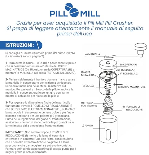 Pill Mill Pill Crusher - Crushes Multiple Tablets to a Fine Powder - Metal Pill Grinder - Tablet Pulverizer Suitable for Travel - Great Feeding Tube use and Pets