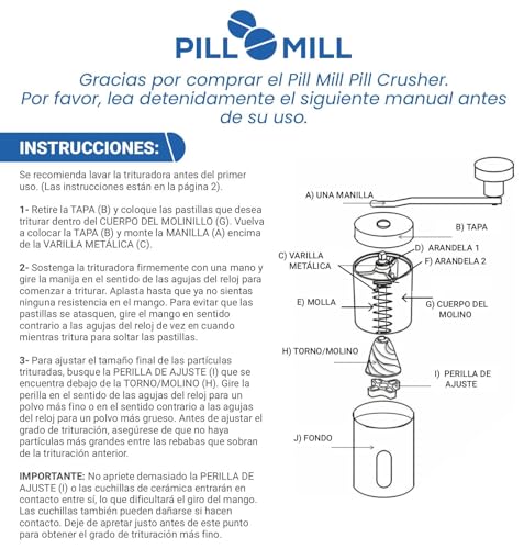Pill Mill Pill Crusher - Crushes Multiple Tablets to a Fine Powder - Metal Pill Grinder - Tablet Pulverizer Suitable for Travel - Great Feeding Tube use and Pets