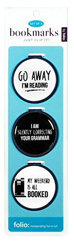 Just Clip it! Quote Bookmarks - (Set of 3 clip over the page markers) - GO away, I'm reading, I am silently correcting your grammar & My weekend is all BOOKED. Funny Bookmark Set - for of all ages.