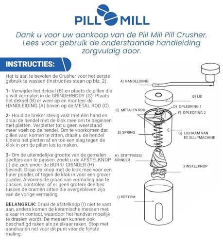 Pill Mill Pill Crusher - Crushes Multiple Tablets to a Fine Powder - Metal Pill Grinder - Tablet Pulverizer Suitable for Travel - Great Feeding Tube use and Pets