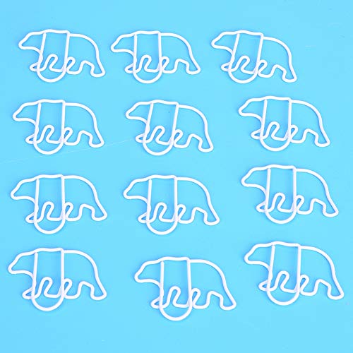12Pcs Bear Shape Paper Clips,White Journal Paper Clips Metal Bookmark Clips Office Supplies with Storage Box for Document Organizing