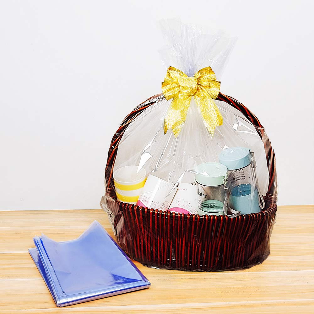 LazyMe Basket Cellophane Shrink Bags, 24x30 inch, Shrink Wrap Bags Large, Clear (5Pcs)