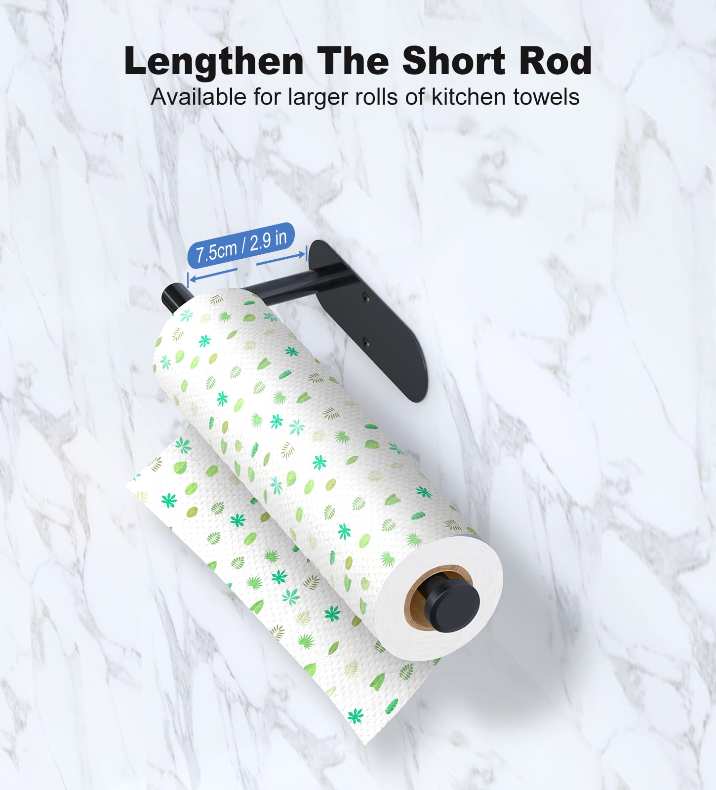 RIWUCT Paper Towel Holder, 【Never Breaking】 Stainless Steel Under Cabinet Paper Towel Holder Wall Mount, 【Easily Install】 Drilling or Adhesive Paper Towel Roll Holder for Kitchen, Bathroom-Black