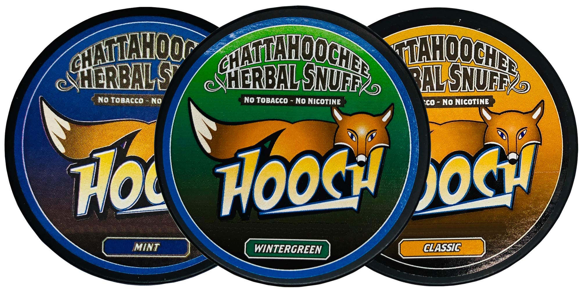Hooch Herbal Snuff 3 Can Variety Sampler (Mint, Wintergreen, and Classic) Rough Cut with DC Crafts Nation Skin Can Cover - Iron Cross