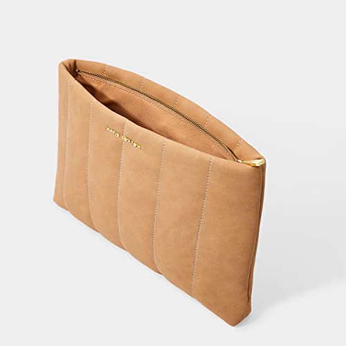 KATIE LOXTON Kayla Quilted Womens Medium Vegan Leather Clutch Purse Pouch Tan