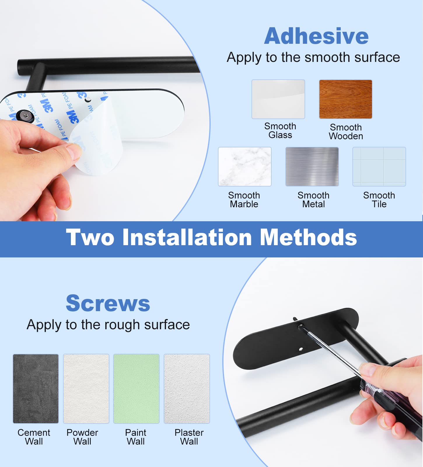 RIWUCT Paper Towel Holder, 【Never Breaking】 Stainless Steel Under Cabinet Paper Towel Holder Wall Mount, 【Easily Install】 Drilling or Adhesive Paper Towel Roll Holder for Kitchen, Bathroom-Black
